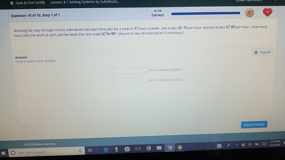 Solved O Save & End Certify Lesson: 8.1 Solving Systems by | Chegg.com