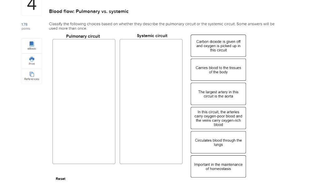 Solved Blood flow: Pulmonary vs. systemic Classify the | Chegg.com