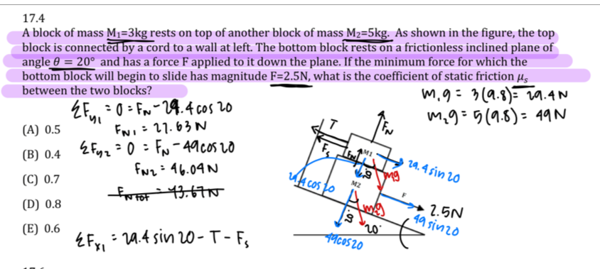 Solved 17.4 A block of mass Mu=3kg rests on top of another | Chegg.com