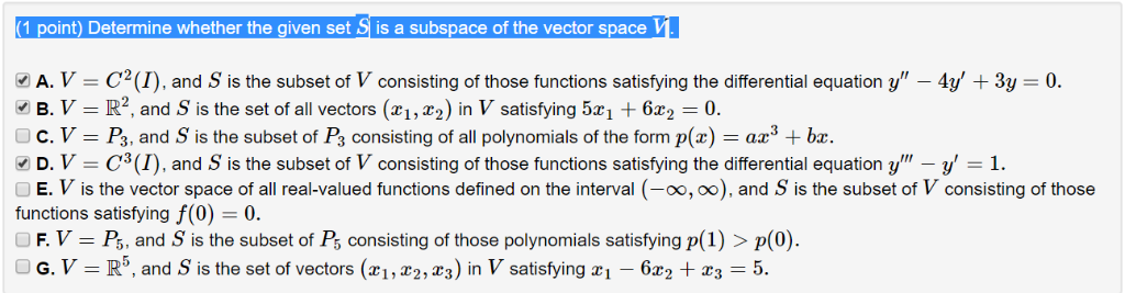 Solved (1 point) Determine whether the given set SS is | Chegg.com