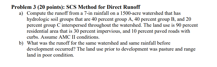 Problem 3 (20 points): SCS Method for Direct Runoff | Chegg.com