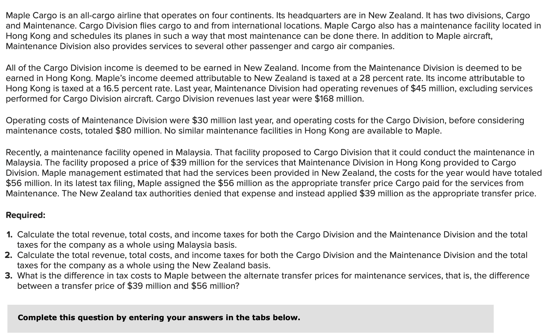 Solved Maple Cargo is an all-cargo airline that operates on | Chegg.com