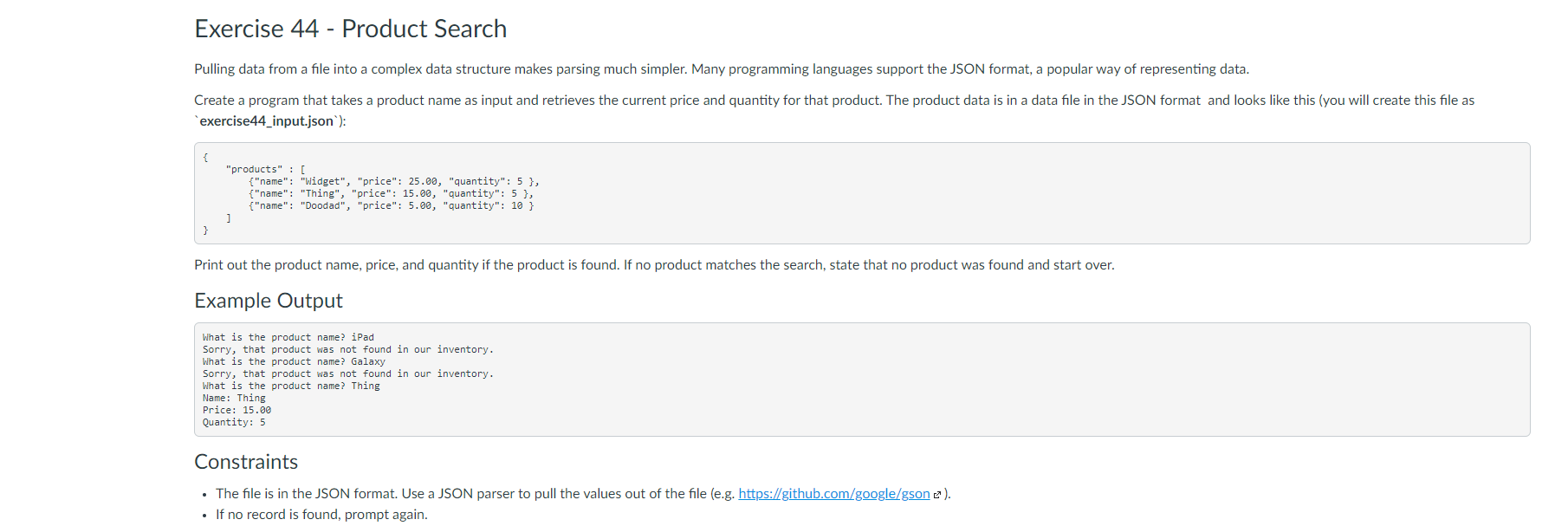 Solved Exercise 44 - Product Search Pulling data from a file | Chegg.com