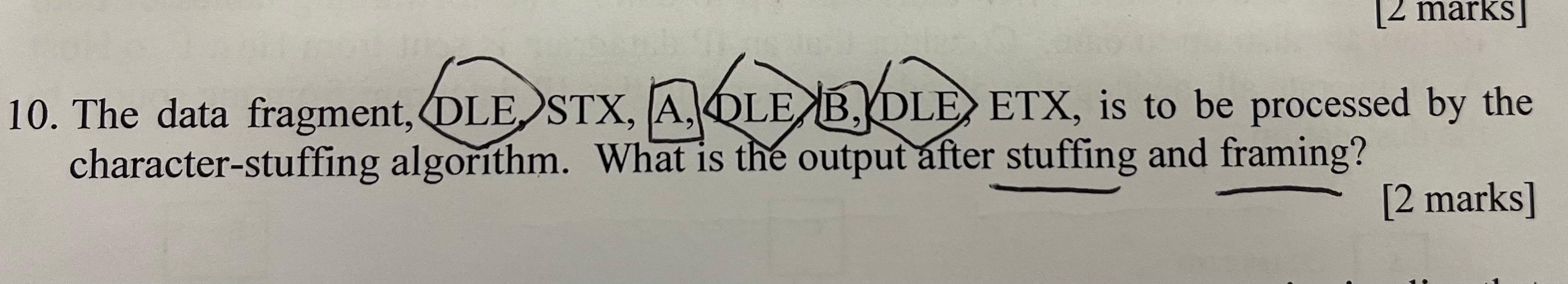 Solved 10. The data fragment, एLE. STX, AA, QLE BB, DLE ETX, | Chegg.com
