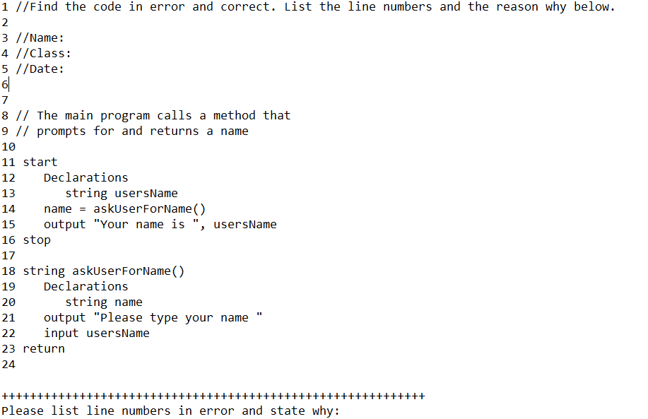Solved //Find the code in error and correct. List the line | Chegg.com