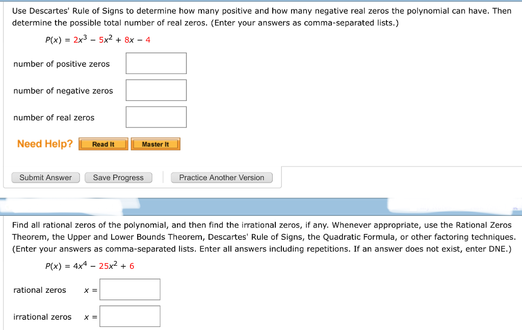 Solved Use Descartes Rule Of Signs To Determine How Many Chegg