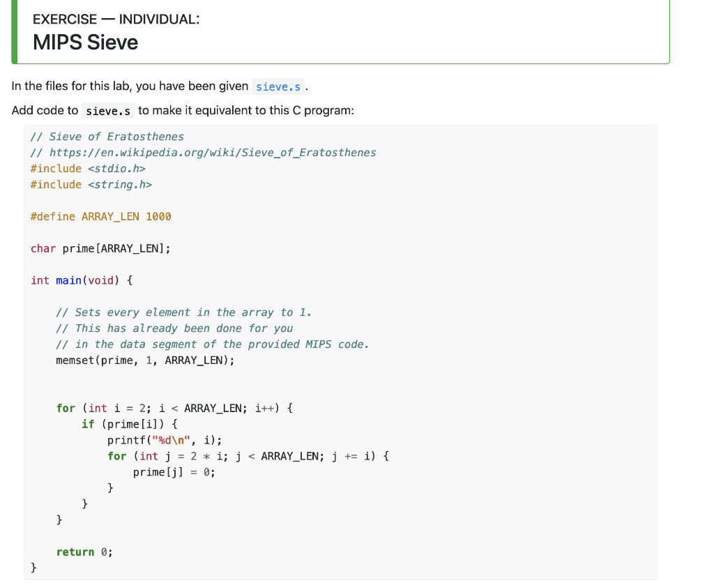 Solved EXERCISE - INDIVIDUAL: MIPS Sieve the files for this | Chegg.com Solved EXERCISE - INDIVIDUAL: MIPS Sieve the files for this | Chegg.com