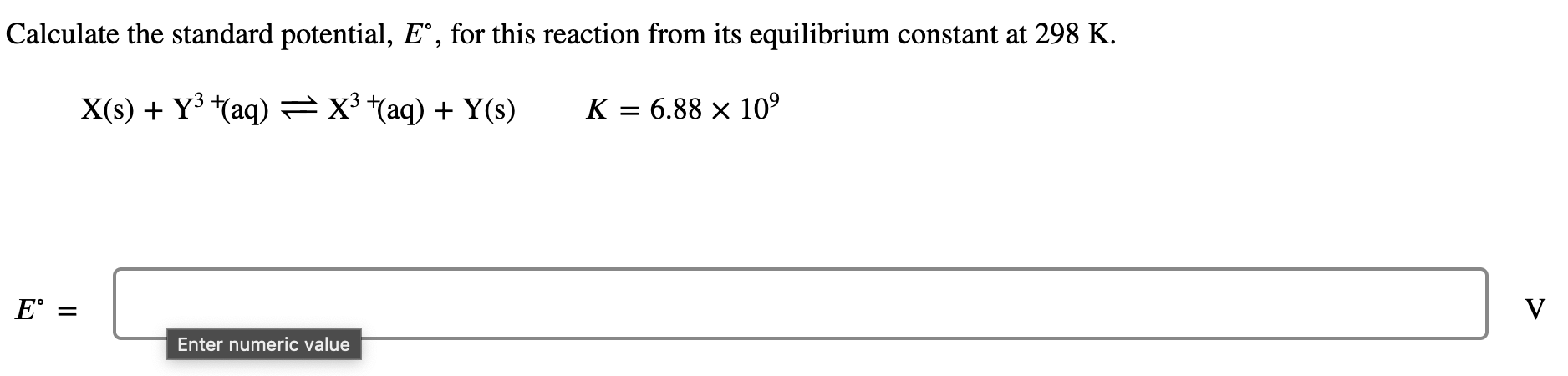 Solved Calculate The Standard Potential E° for This