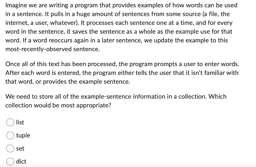 Solved Imagine we are writing a program that provides | Chegg.com