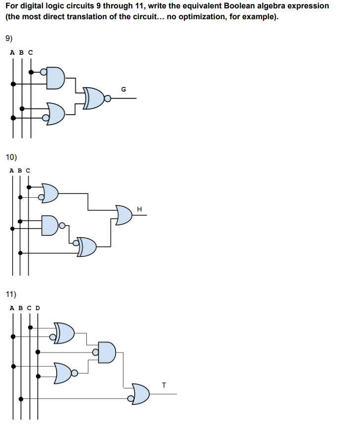 Solved For digital logic circuits 9 through 11, write the | Chegg.com