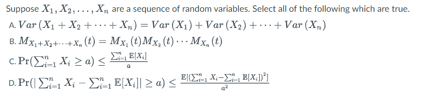 Solved Suppose X1,X2,…,Xn are a sequence of random | Chegg.com