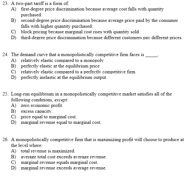 Solved 23. A two-part tariff is a form of A) first-degree | Chegg.com