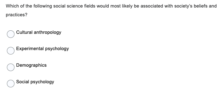 Solved Which of the following social science fields would | Chegg.com
