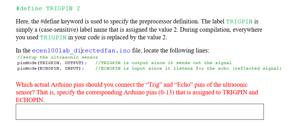 Solved #define TRIGPIN 2 Here, the #define keyword is used | Chegg.com