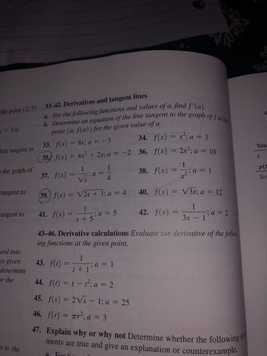 Solved 33-42. Derivatives and tangent lines a· For the | Chegg.com