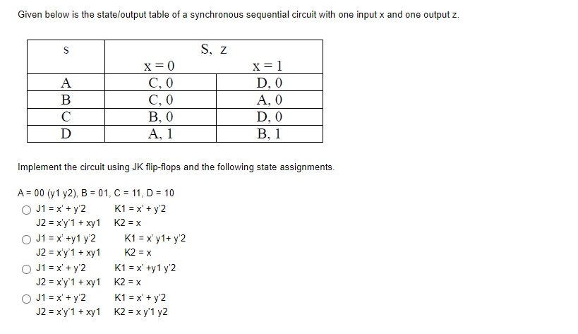 Solved Given below is the state/output table of a | Chegg.com