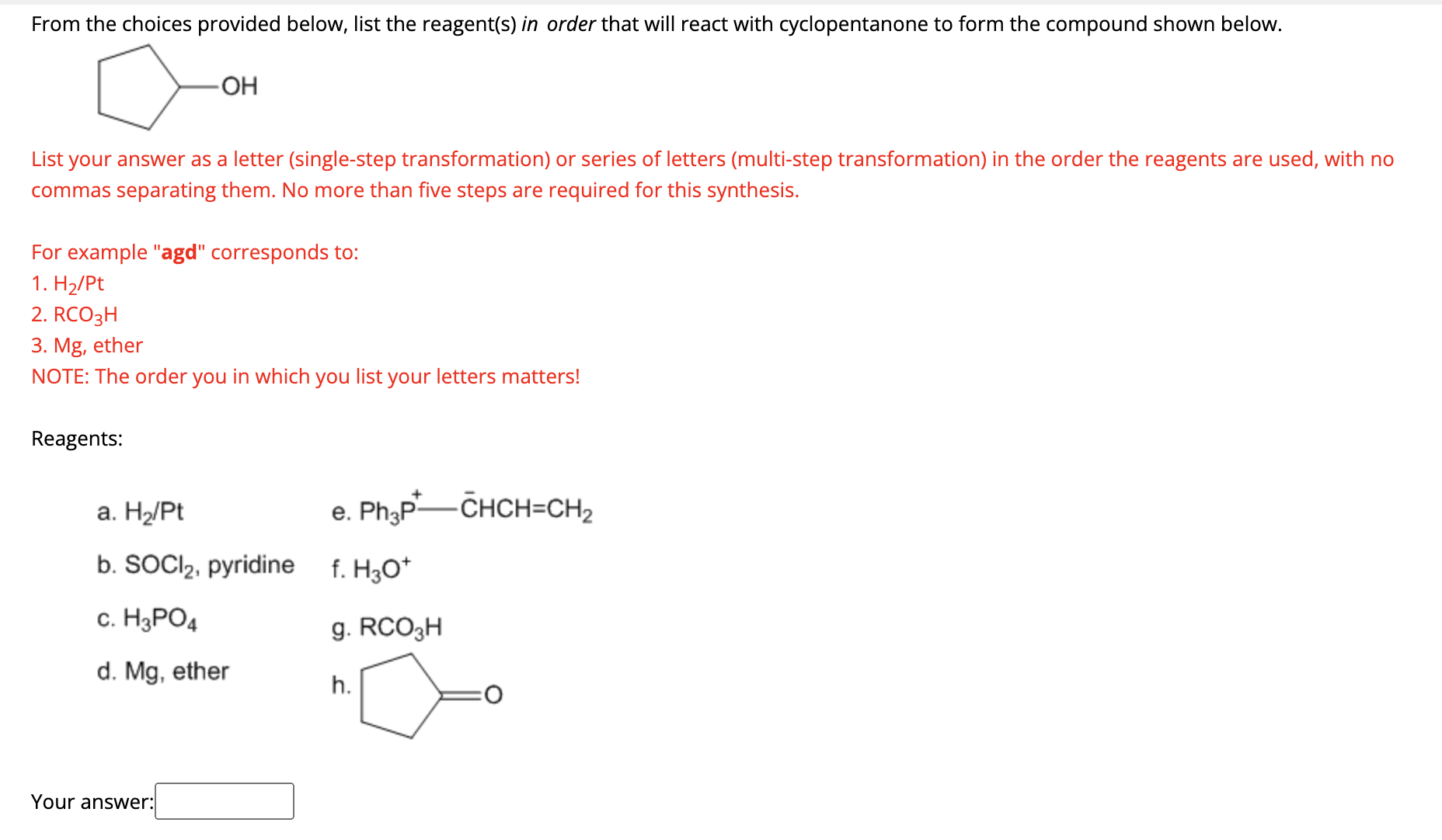 Solved List your answer as a letter (single-step | Chegg.com