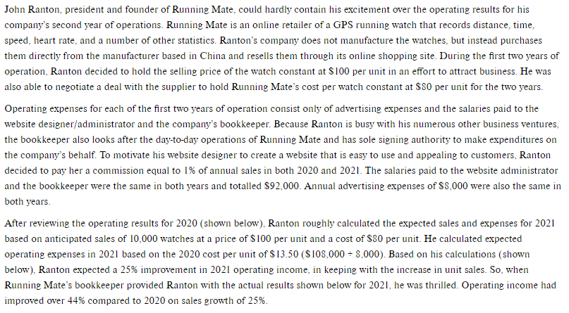 Solved John Ranton, president and founder of Running Mate, | Chegg.com