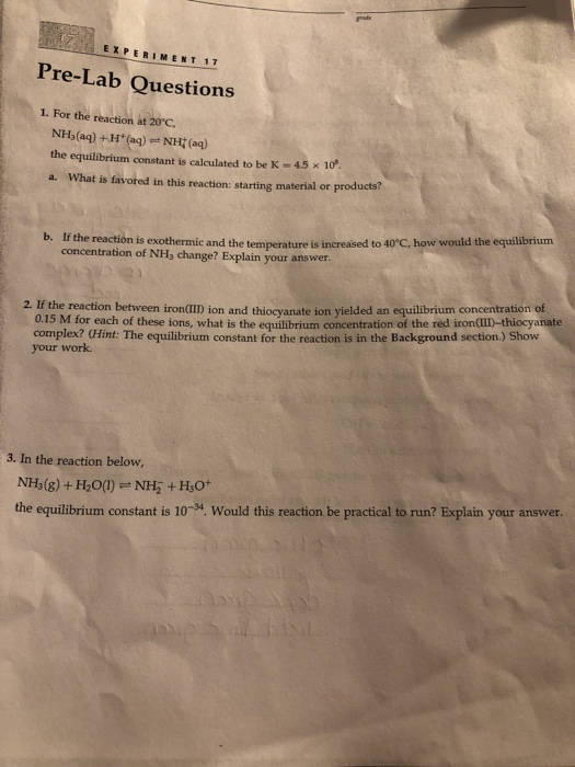 Solved gnde EXPERIMENT 17 Pre-Lab Questions 1. For the | Chegg.com