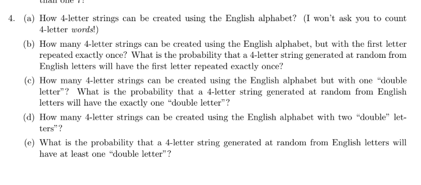 Solved (a) How 4-letter strings can be created using the | Chegg.com