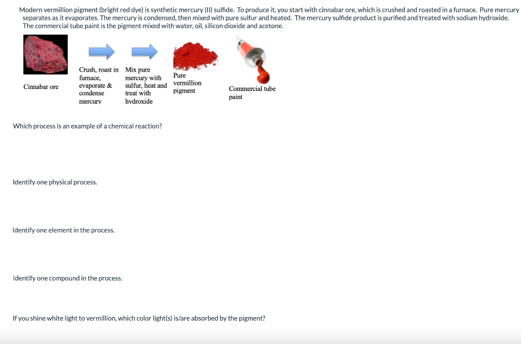 Solved Modern vermillion pigment (bright red dye) is | Chegg.com