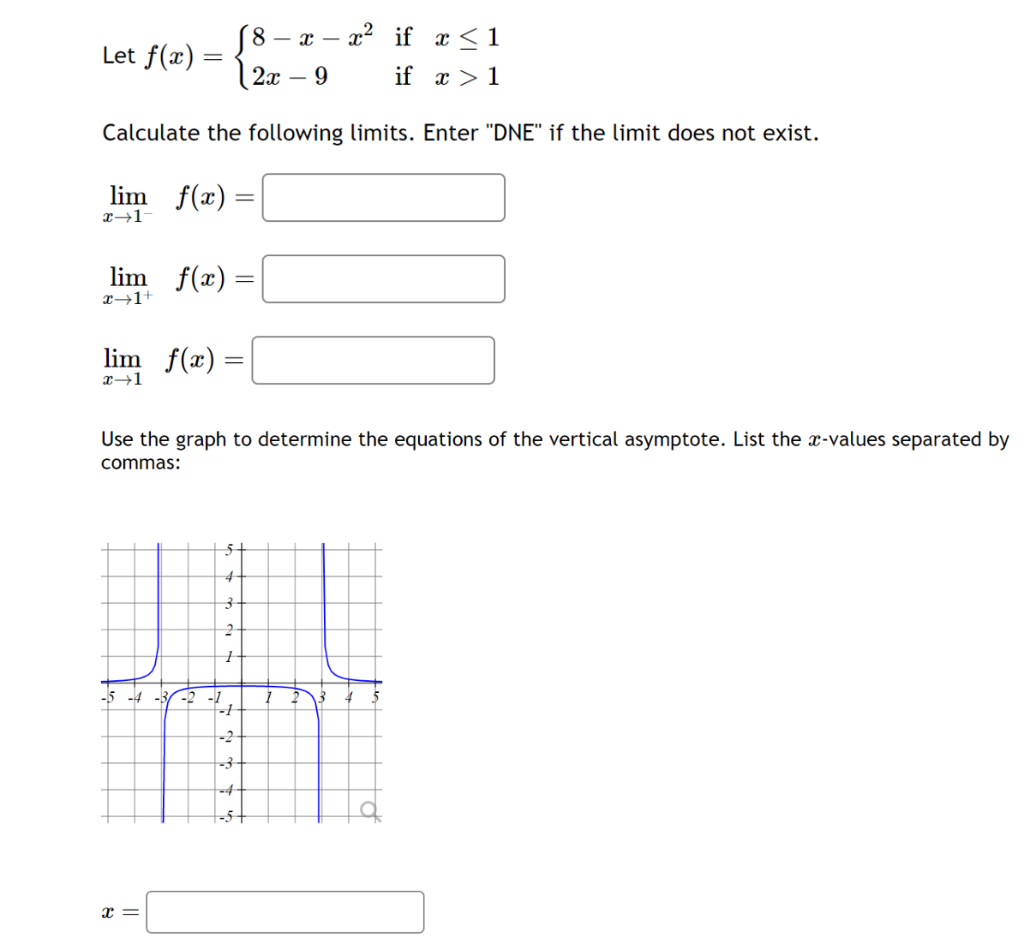 Solved Let f(x)={8−x−x22x−9 if if x≤1x>1 Calculate the | Chegg.com
