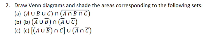 Solved 2. Draw Venn diagrams and shade the areas | Chegg.com