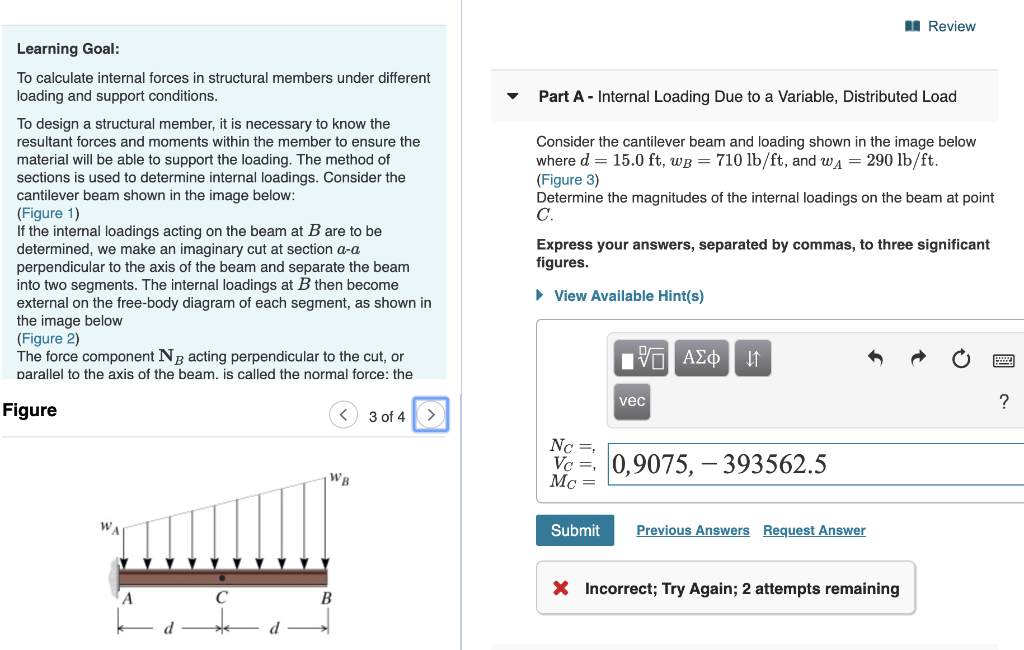 Solved Review Part A - Internal Loading Due to a Variable, | Chegg.com