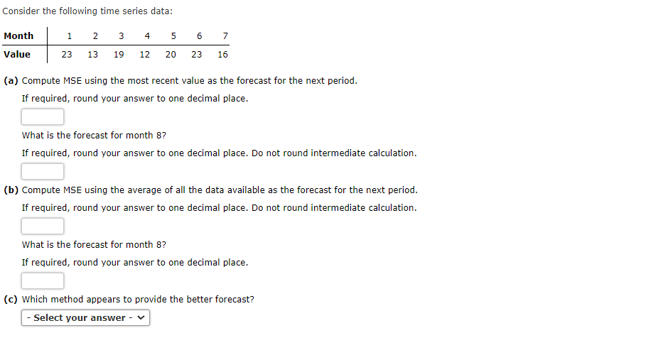 Solved Consider the following time series data: | Chegg.com