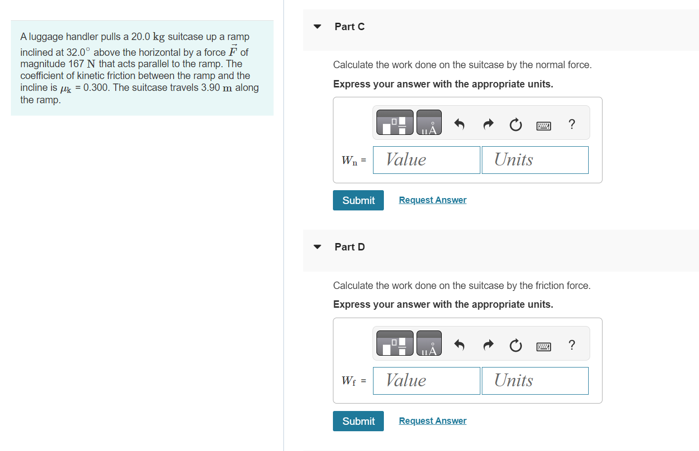 Solved A luggage handler pulls a 20.0 kg suitcase up a ramp | Chegg.com