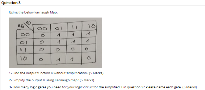 Solved Question 3 Using the below karnaugh Map. AB 01 11 10 | Chegg.com