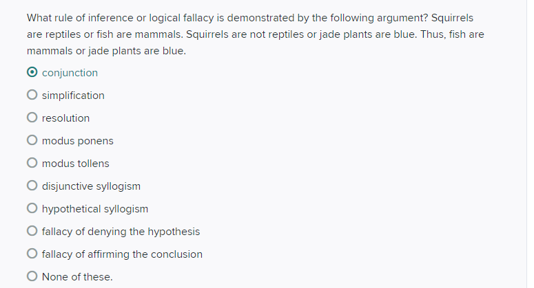 Solved What rule of inference or logical fallacy is | Chegg.com