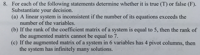Solved 8. For each of the following statements determine | Chegg.com