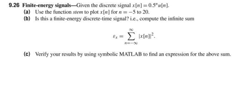 Solved 9.26 Finite-energy signals-Given the discrete signal | Chegg.com