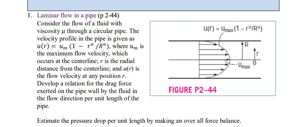 Solved Laminar flow in a pipe (p 2-44) Consider the flow of | Chegg.com