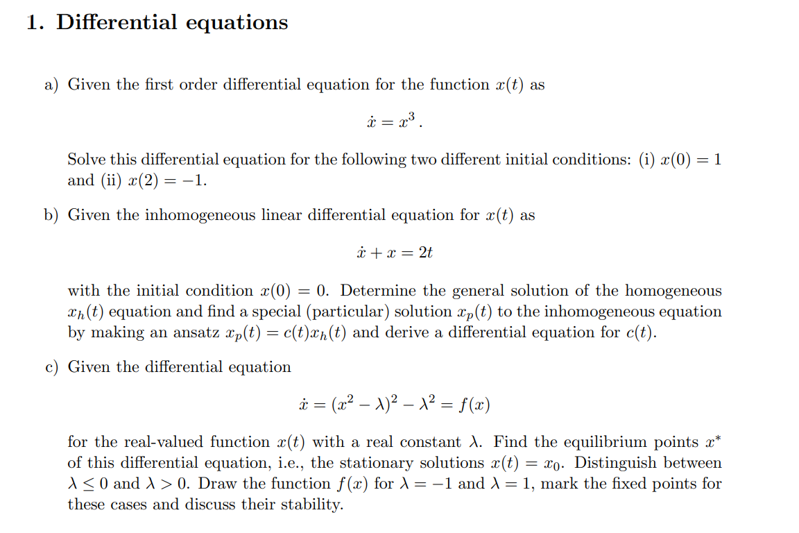 Solved 1. Differential equations a) Given the first order | Chegg.com