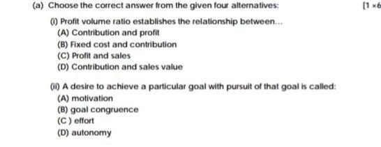 Solved (a) Choose the correct answer from the given four | Chegg.com