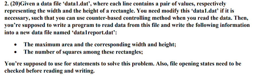 2. (20)Given a data file 'datal.dat', where each line | Chegg.com