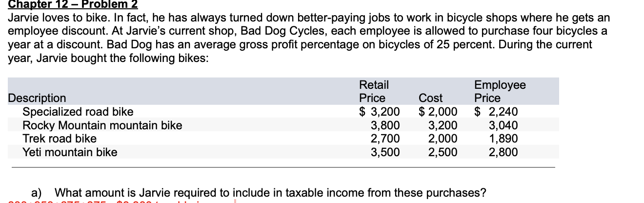 Solved Chapter 12 - ﻿Problem 2Jarvie loves to bike. In fact, | Chegg.com