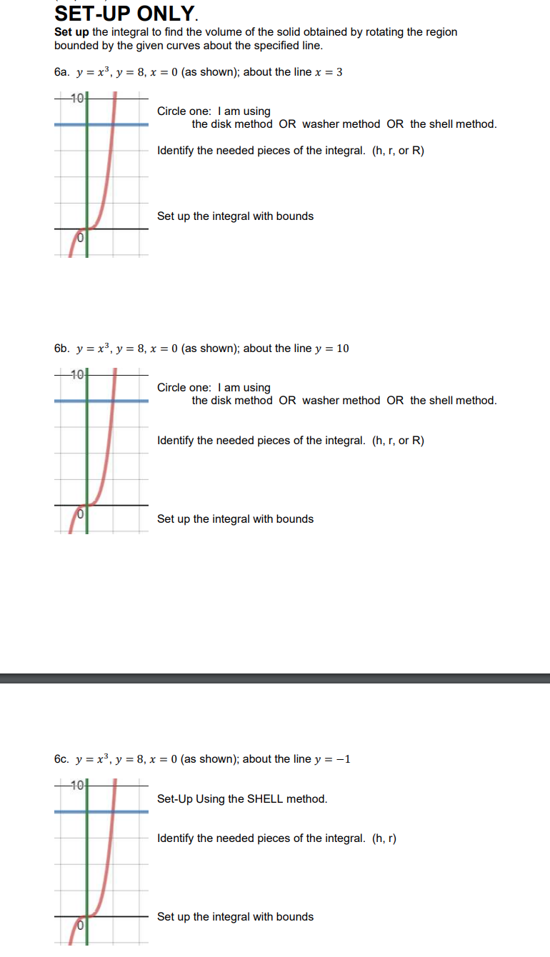 Solved SET-UP ONLY. Set up the integral to find the volume | Chegg.com