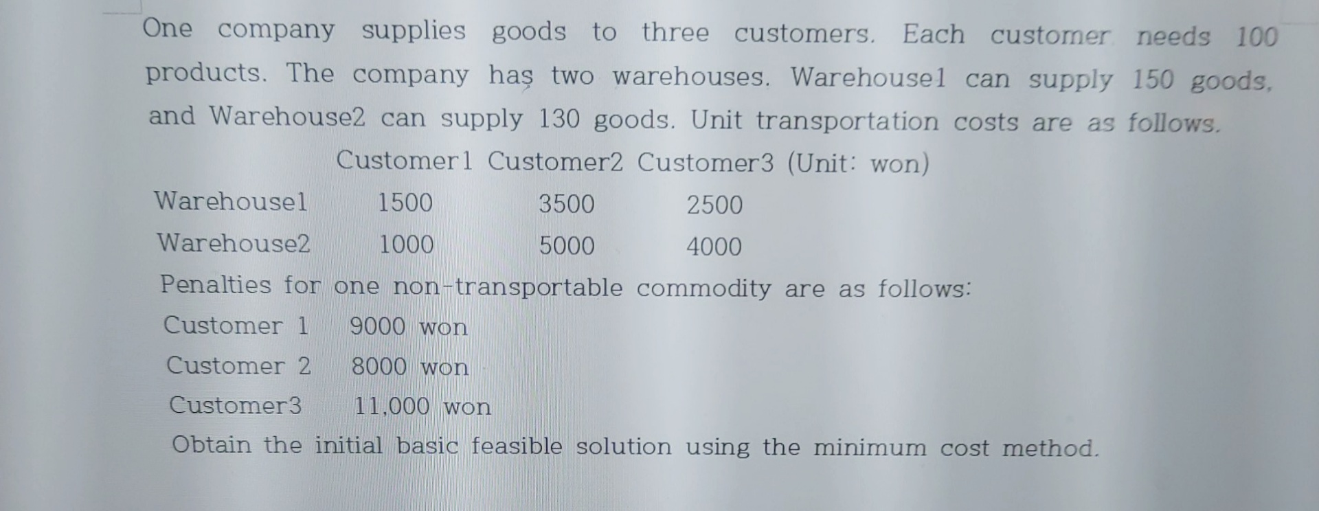 Solved One company supplies goods to three customers. Each | Chegg.com