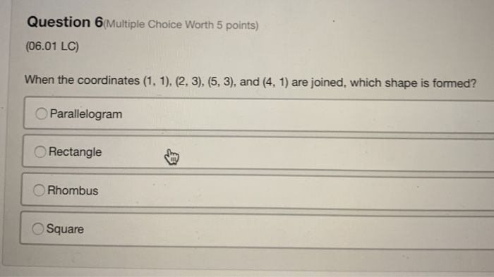 Solved Question 6(Multiple Choice Worth 5 points) (06.01 LC) | Chegg.com