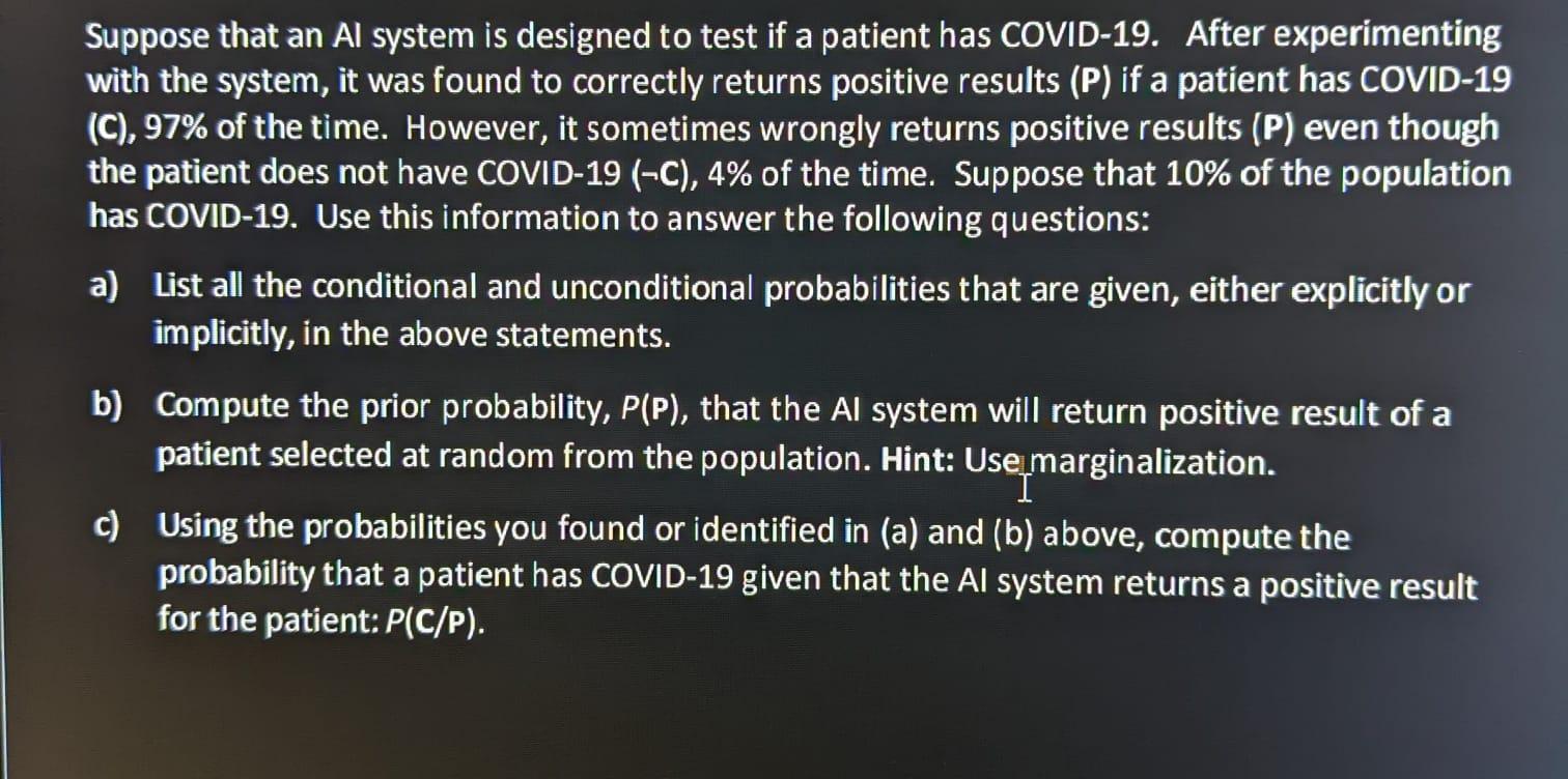 Solved Suppose that an Al system is designed to test if a | Chegg.com