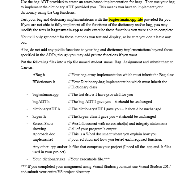 Solved a Use the bag ADT provided to create an array-based | Chegg.com