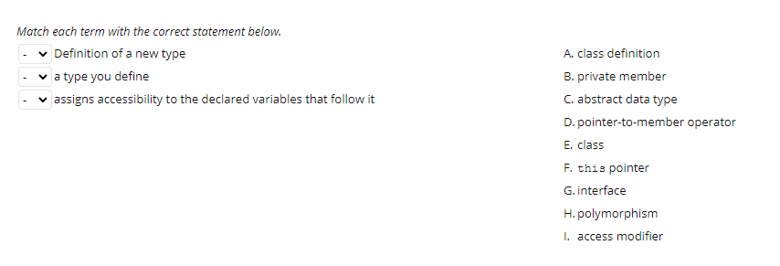 Solved Match each term with the correct statement below. | Chegg.com