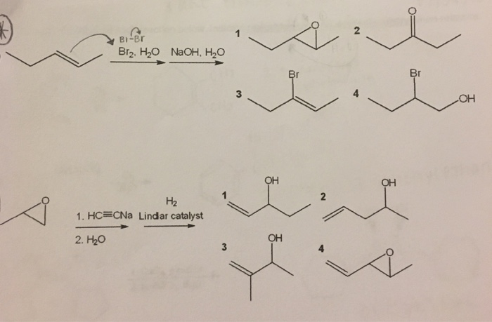 Solved Bi-Br Br2. H2O NaOH, H2O Br 3 4 OH H2 1. HC CNa | Chegg.com