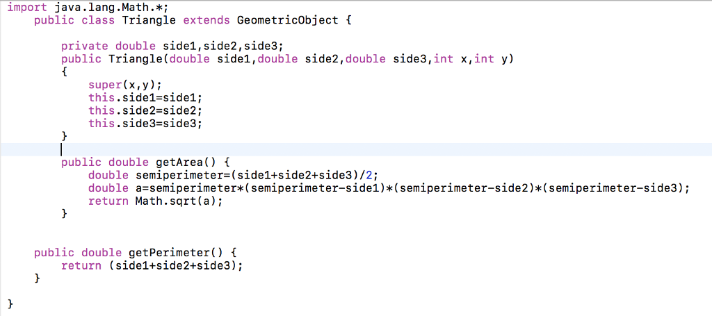 Solved Exercise 4 (7pt) Implement the Triangle class. The | Chegg.com