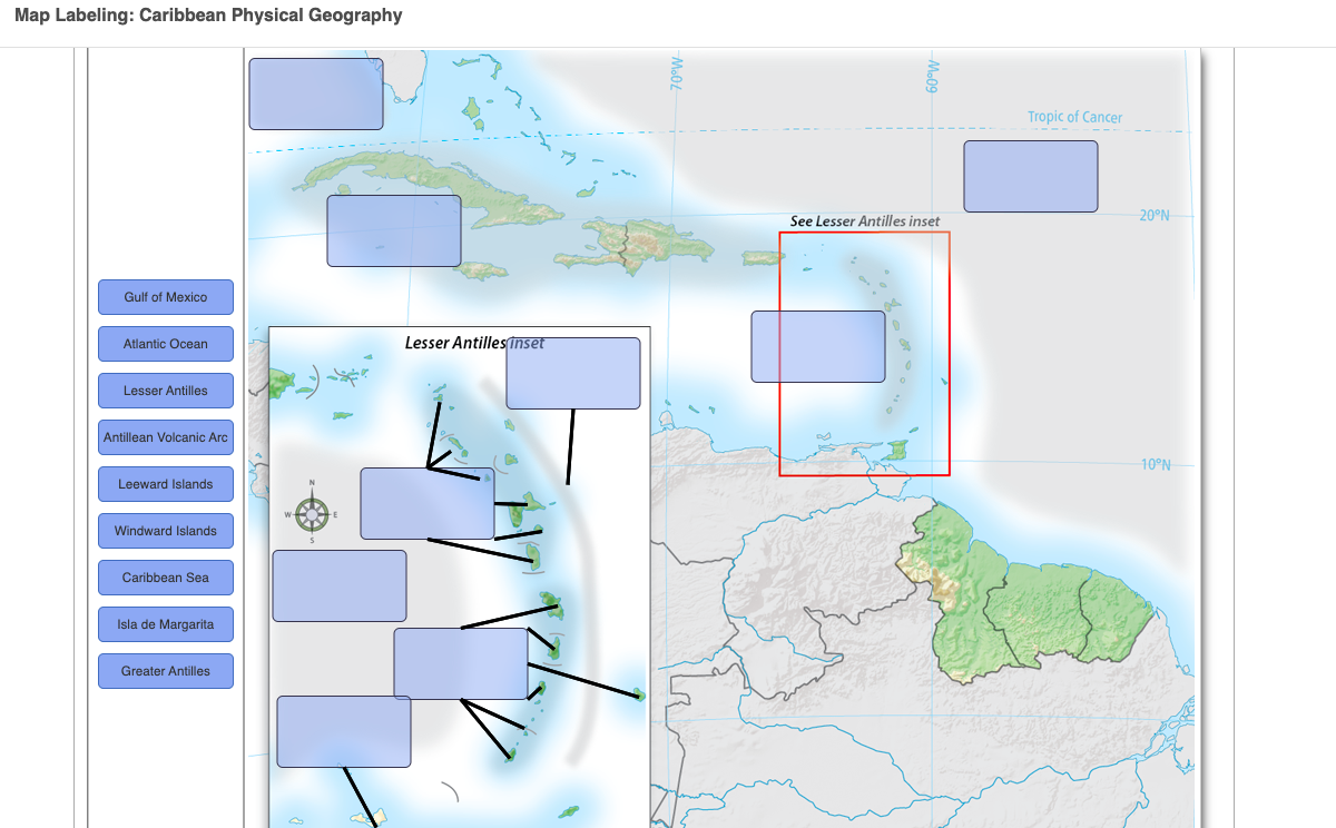 Solved Map Labeling: Caribbean Physical Geography Gulf of | Chegg.com