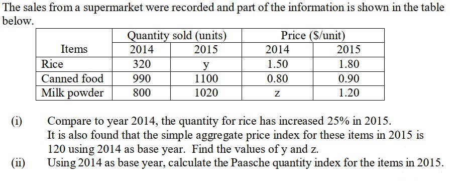 Solved The sales from a supermarket were recorded and part | Chegg.com