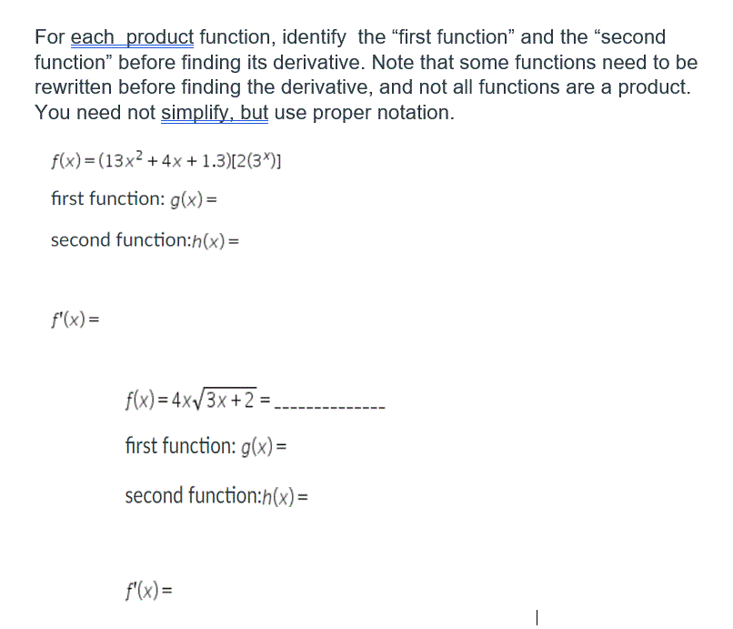 Solved For each product function, identify the “first | Chegg.com